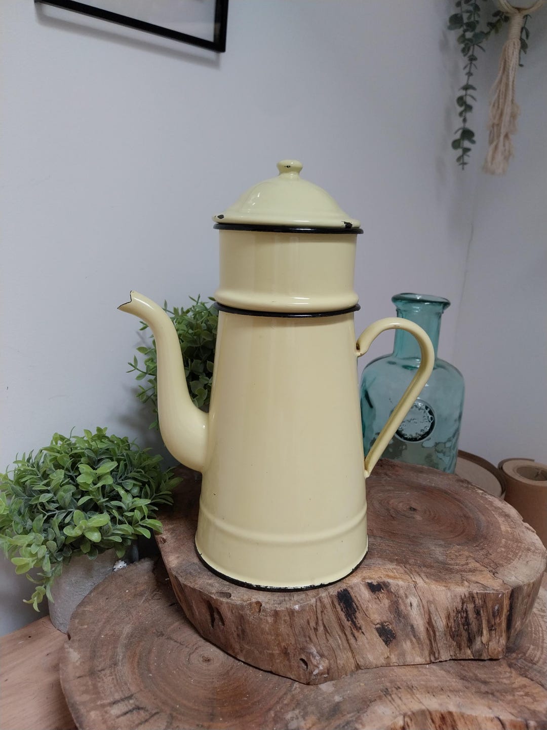 Vintage French Enamelware Biggins Coffee Pot: Yellow Kitchen Decor - Etsy
