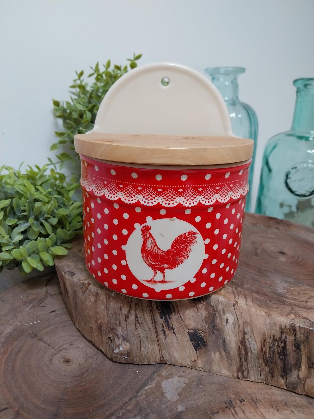 Ceramic Salt Pot With Wooden Lid: Wall Mount Kitchen Storage - Etsy
