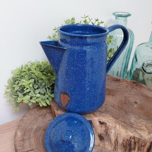 Blue Enamel Jug With Lid, Enamelware, Vintage French, Kitchen ...