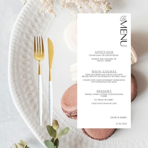 Wedding Menu Cards, Printable Dinner Menu, Reception Place Setting ...