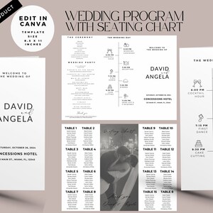 Trifold Wedding Program, Ceremony Program Canva, Wedding Seating Chart ...