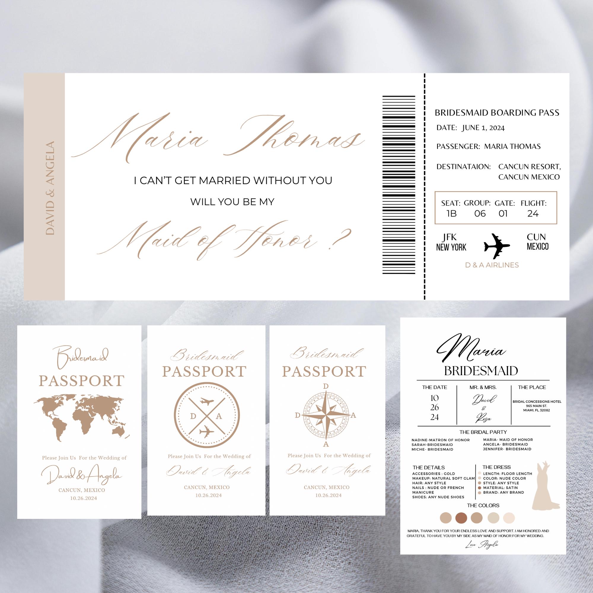 Editable Boarding Pass Template, Bridesmaid Boarding Pass, Will You Be ...