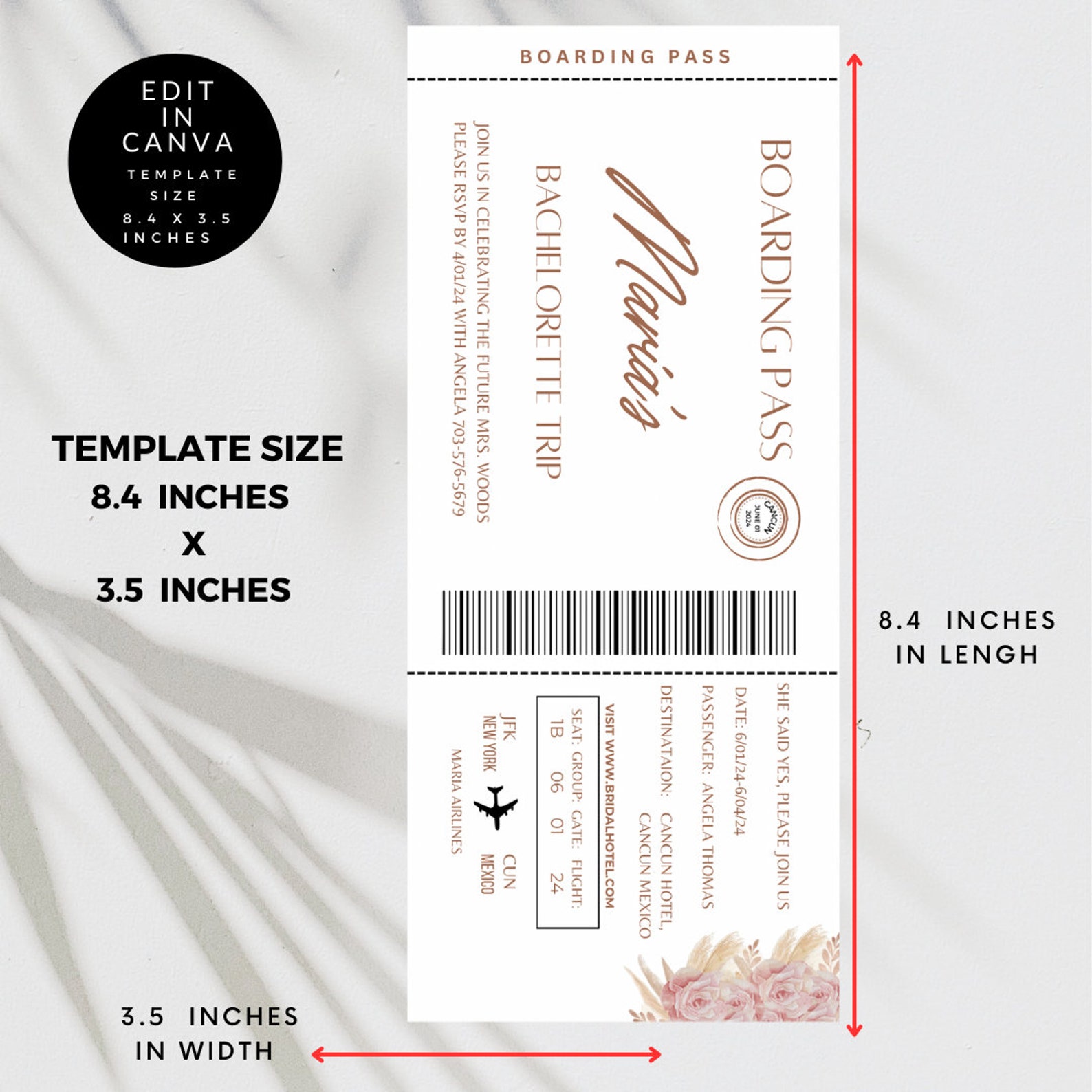Bachelorette Party Boarding Pass Invitation Template (digital Download ...