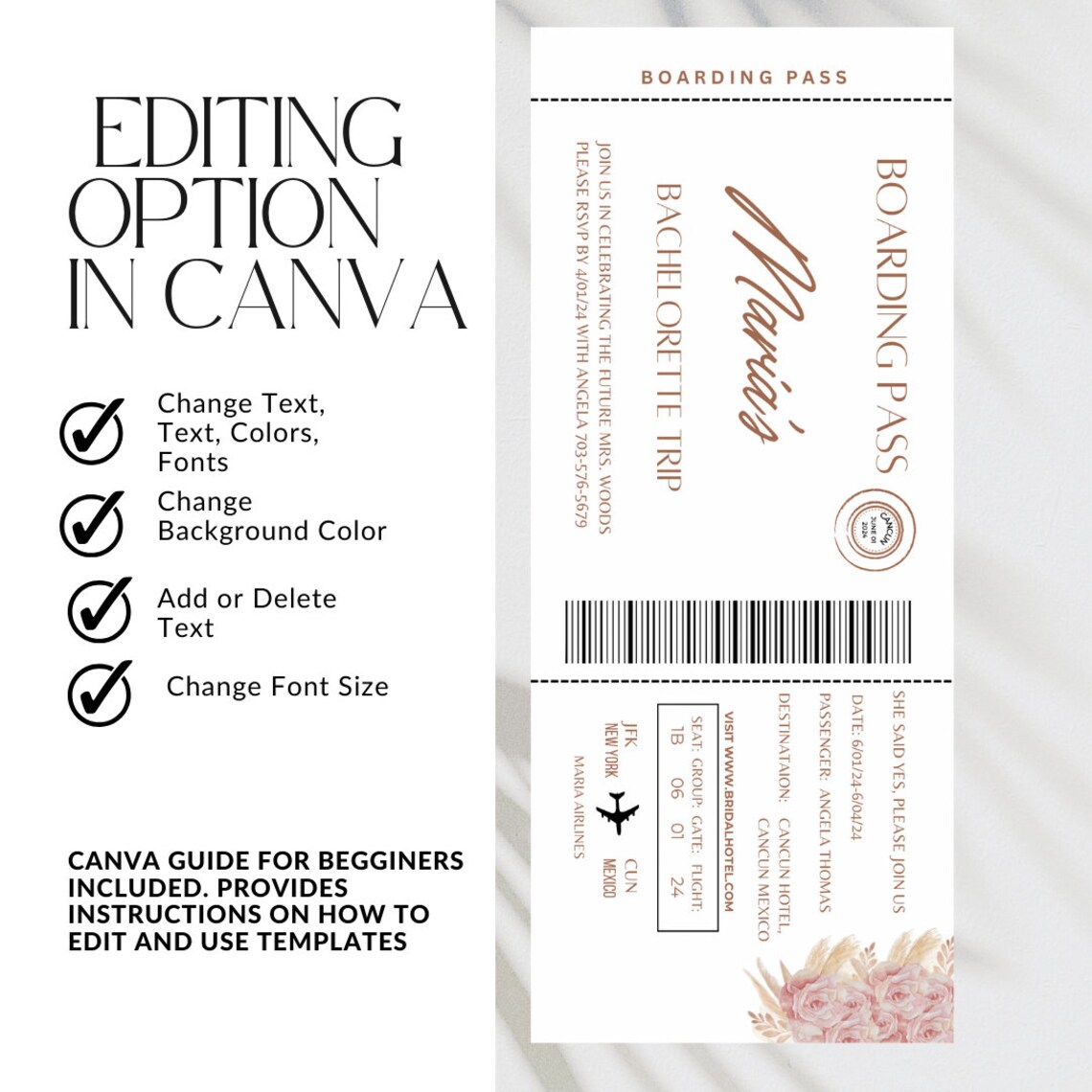 Bachelorette Party Boarding Pass Invitation Template (digital Download ...