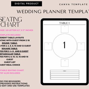 Printable Wedding Table Seating Chart Template, Event Table Seating ...