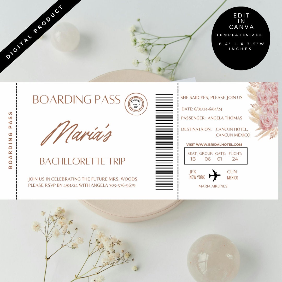Bachelorette Party Boarding Pass Invitation Template (digital Download ...