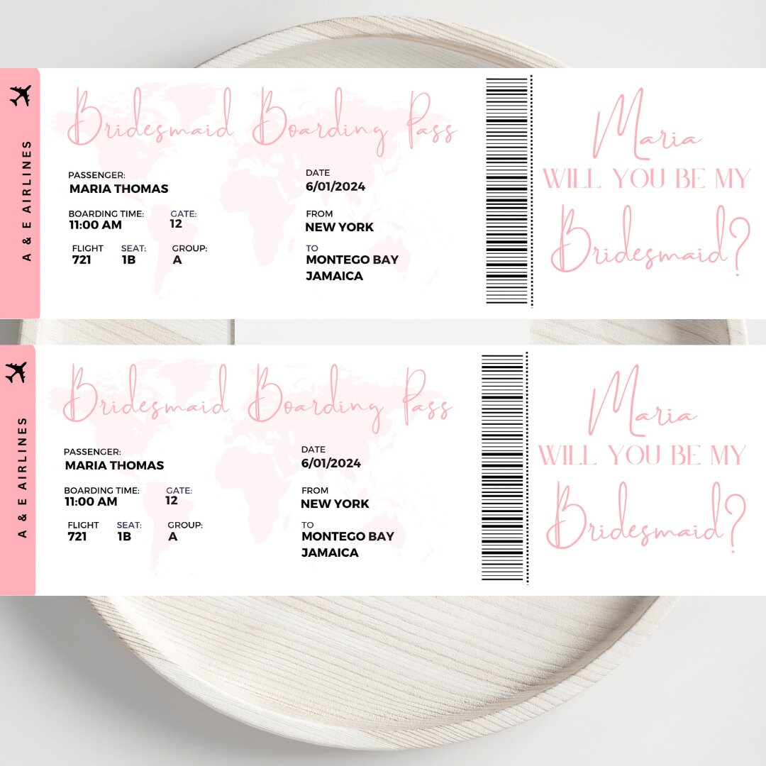 Bridesmaid Proposal Boarding Pass Template, Printable Will You Be My Bridesmaid Card, Be My Maid ...