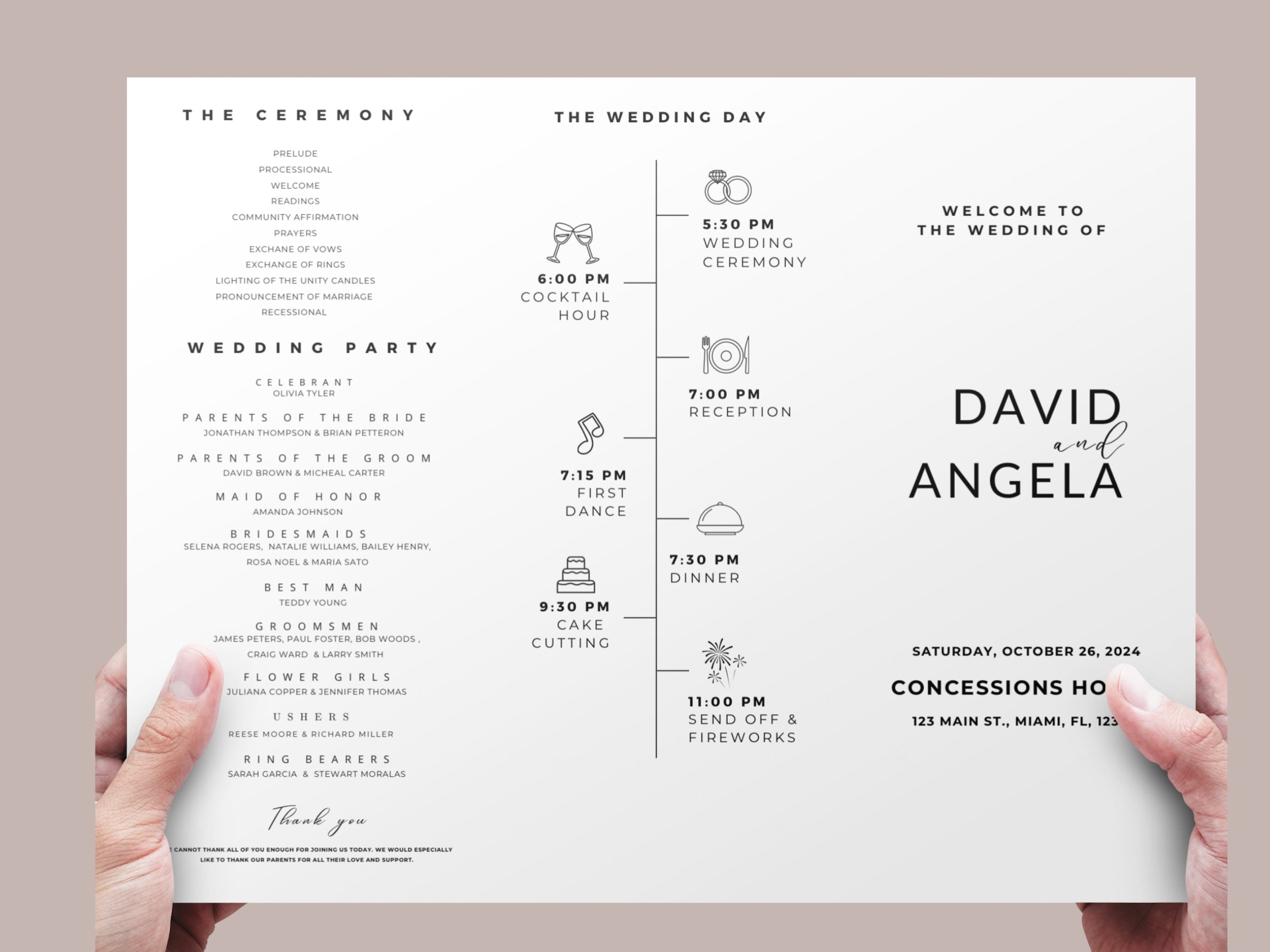Trifold Wedding Program, Seating Chart Wedding Template, Wedding Day ...