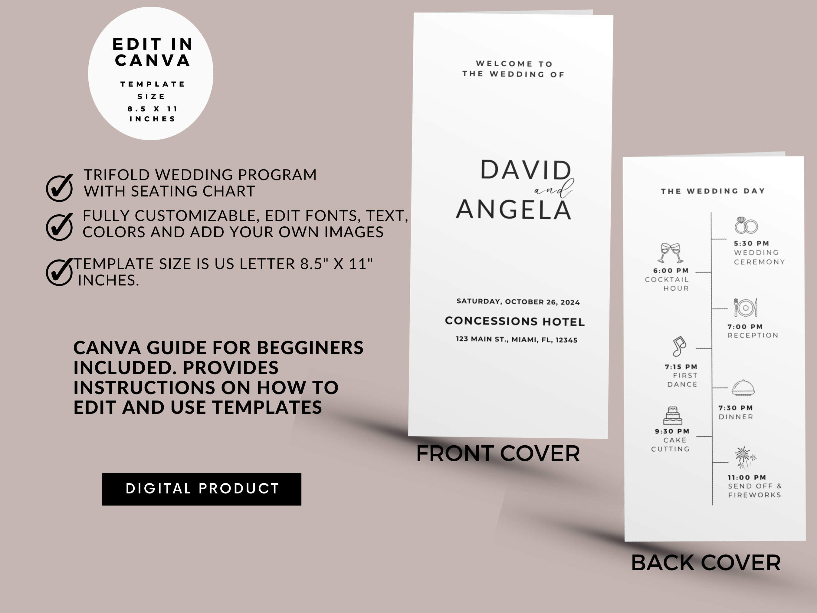 Trifold Wedding Program, Seating Chart Wedding Template, Wedding Day ...