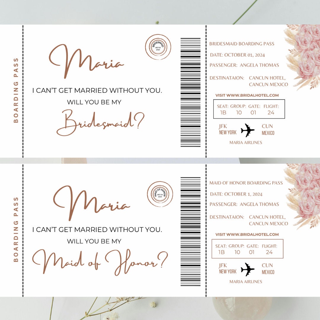 Bridesmaid Proposal Boarding Pass, Bridesmaid Plane Ticket, Destination ...