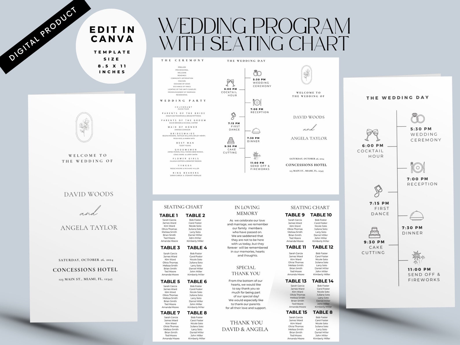 Trifold Wedding Program Template, Wedding Seating Chart, Printable ...