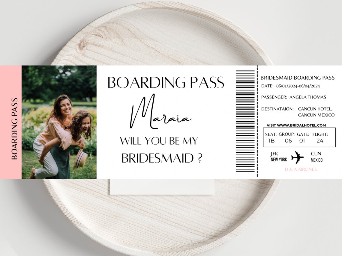 Boarding Pass Template, Printable Bridesmaid Card, Maid of Honor, Destination Wedding Bridesmaid ...