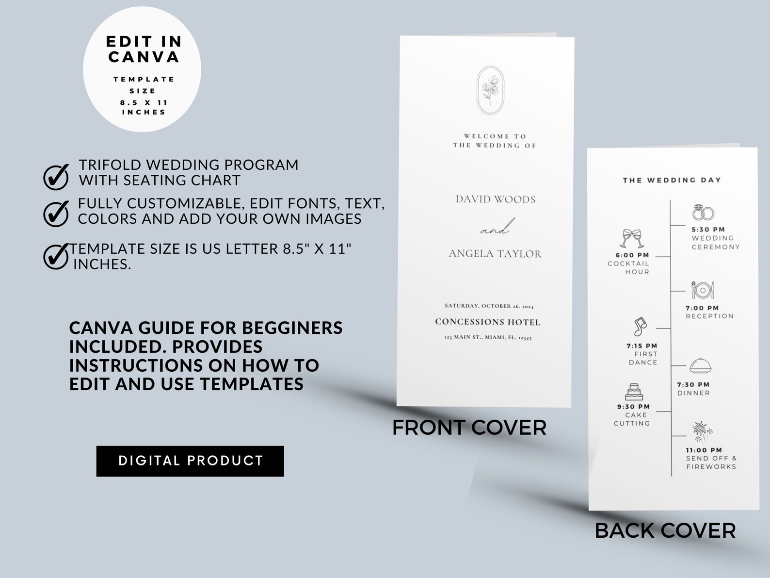 Trifold Wedding Program Template, Wedding Seating Chart, Printable ...