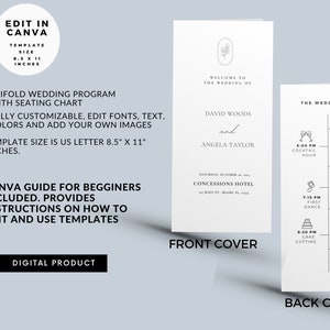 Trifold Wedding Program Template, Wedding Seating Chart, Printable ...