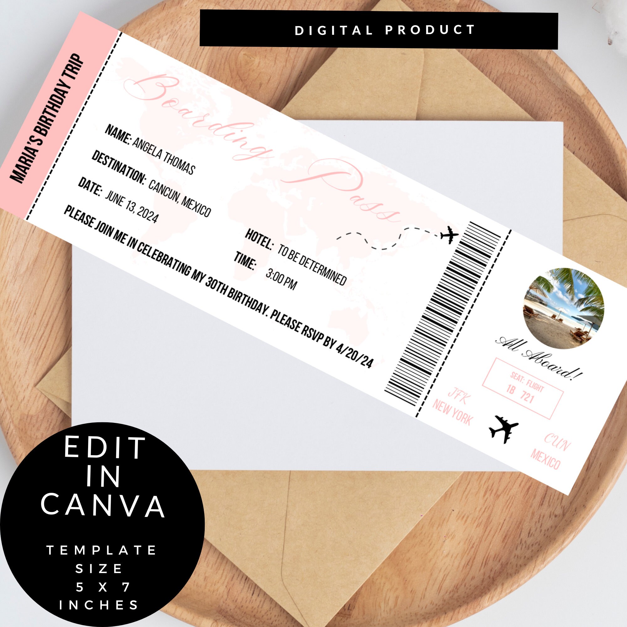 Editable Boarding Pass Template, Printable Airline Ticket, Boarding ...