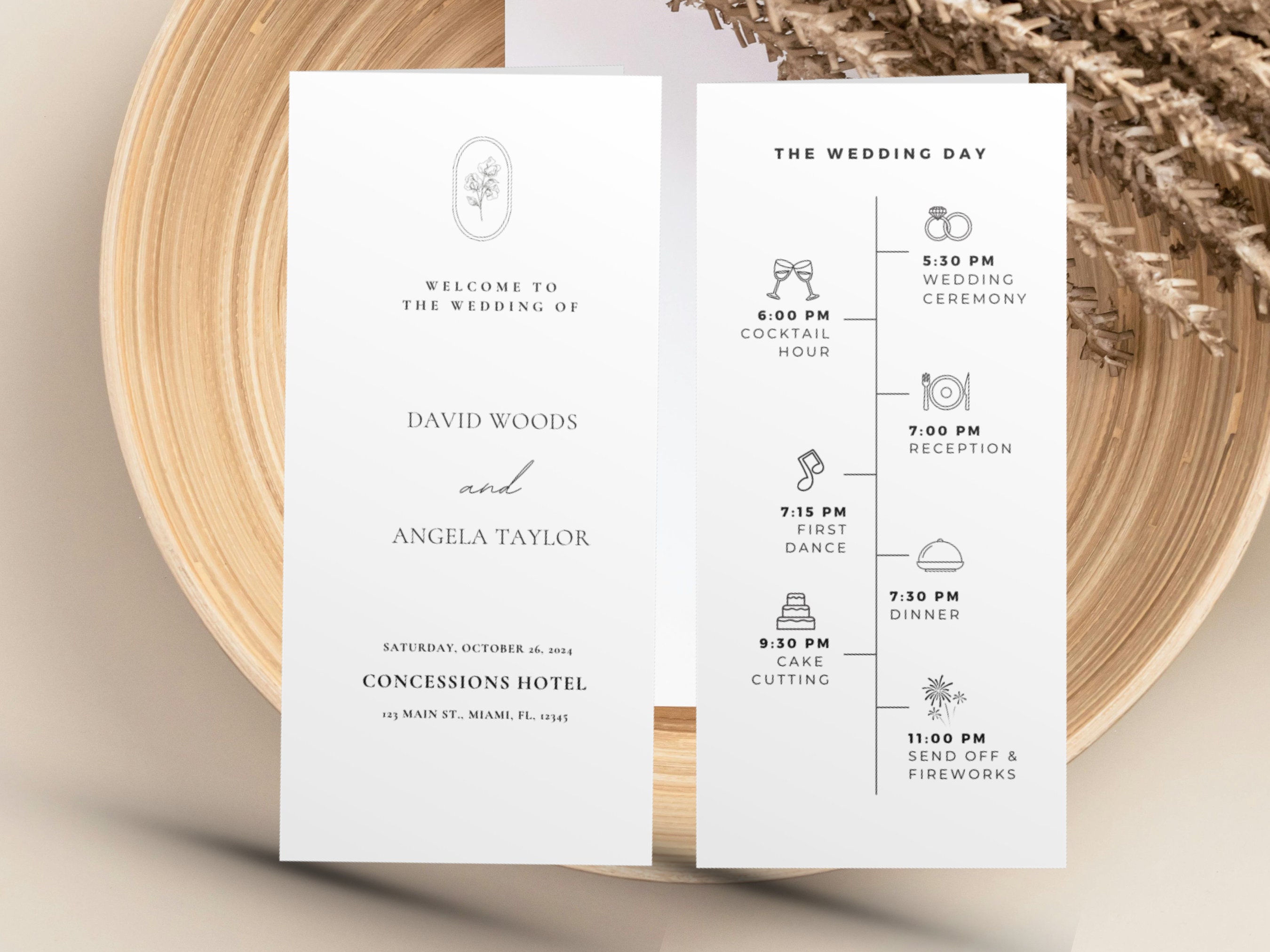 Trifold Wedding Program Template, Wedding Seating Chart, Printable ...