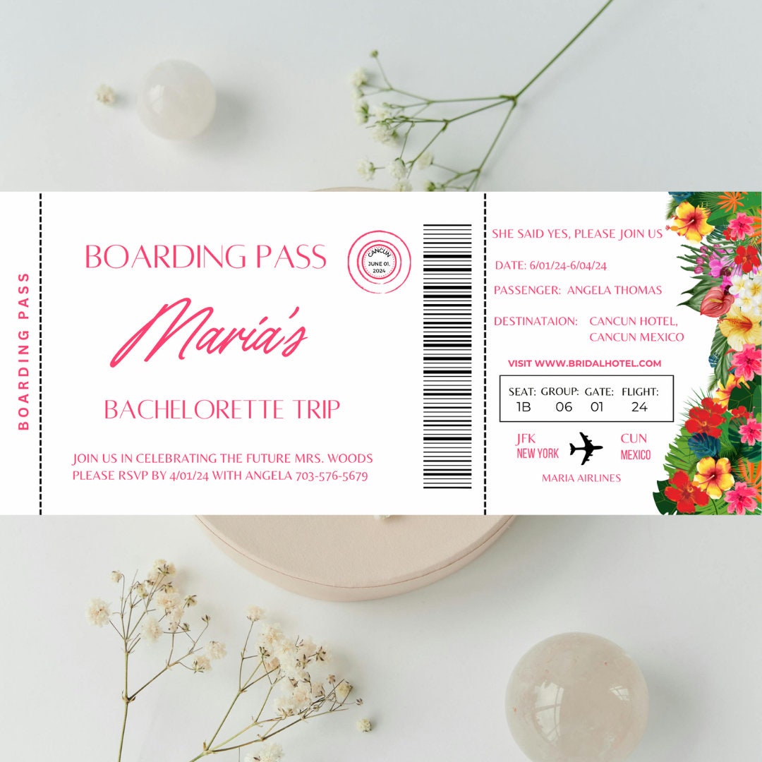 Bachelorette Party Boarding Pass, Printable Boarding Ticket, Airline ...