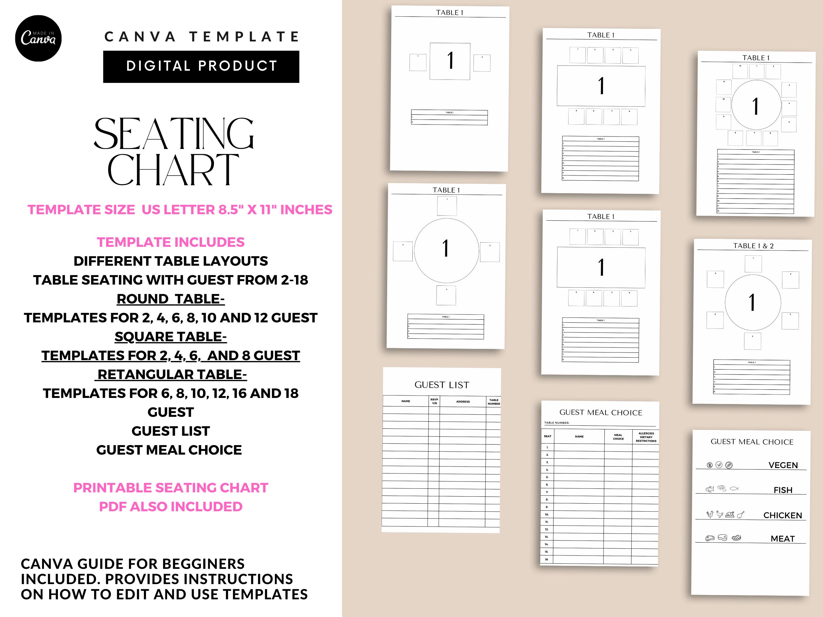 Printable Wedding Table Seating Chart Template, Event Table Seating ...