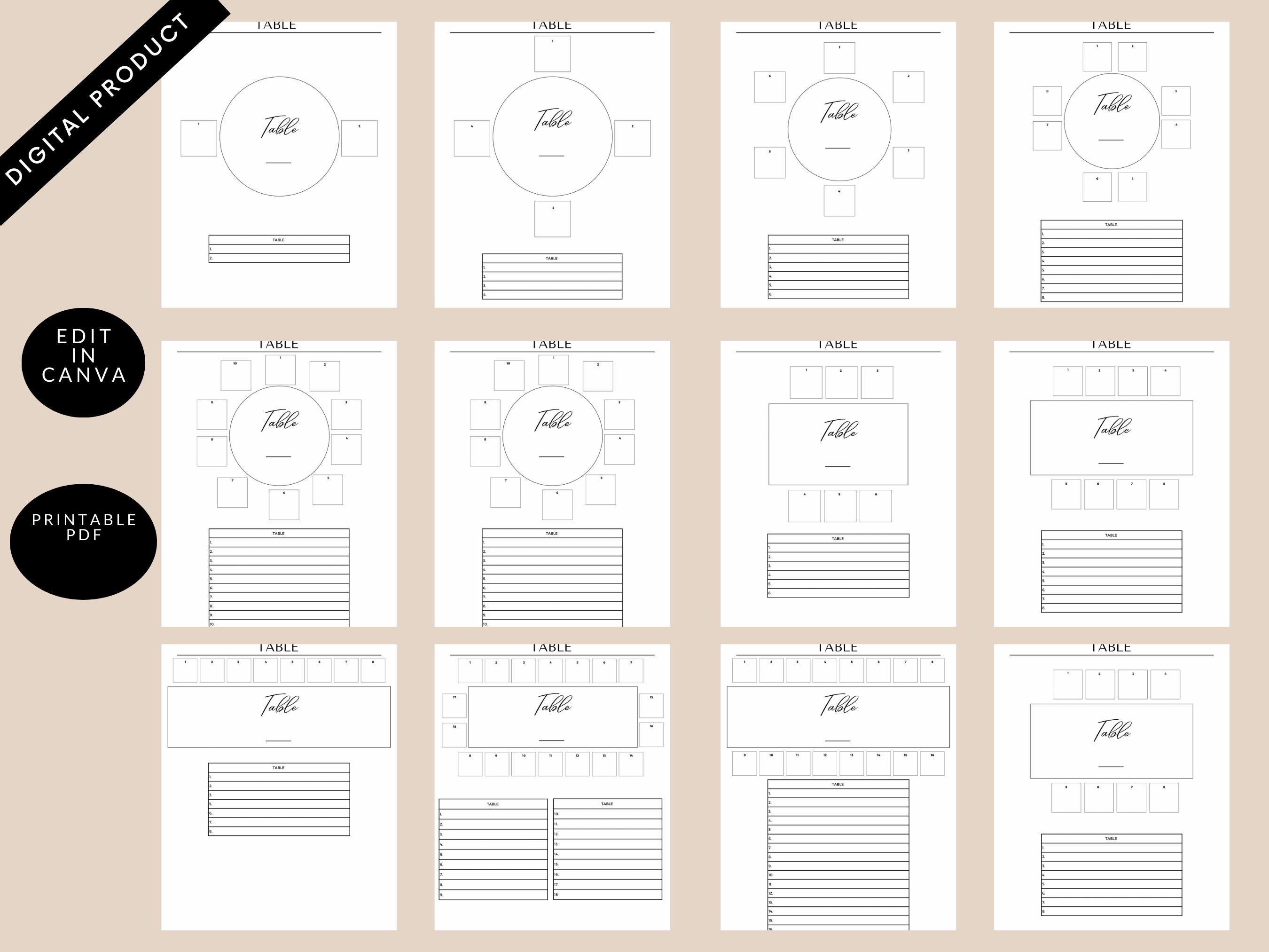 Printable Wedding Table Seating Chart Template, Event Table Seating ...