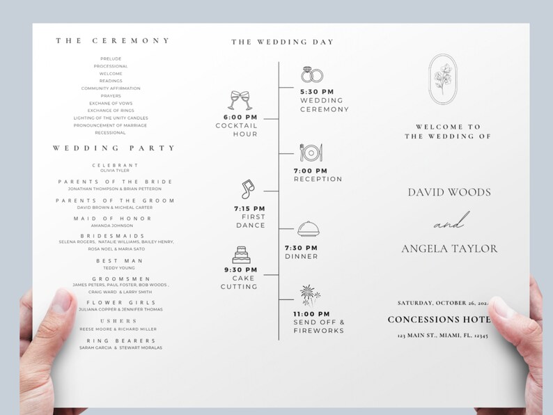 Trifold Wedding Program Template, Wedding Seating Chart, Printable ...
