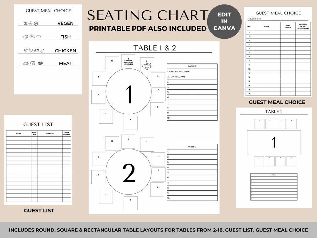 Printable Wedding Table Seating Chart Template, Event Table Seating ...