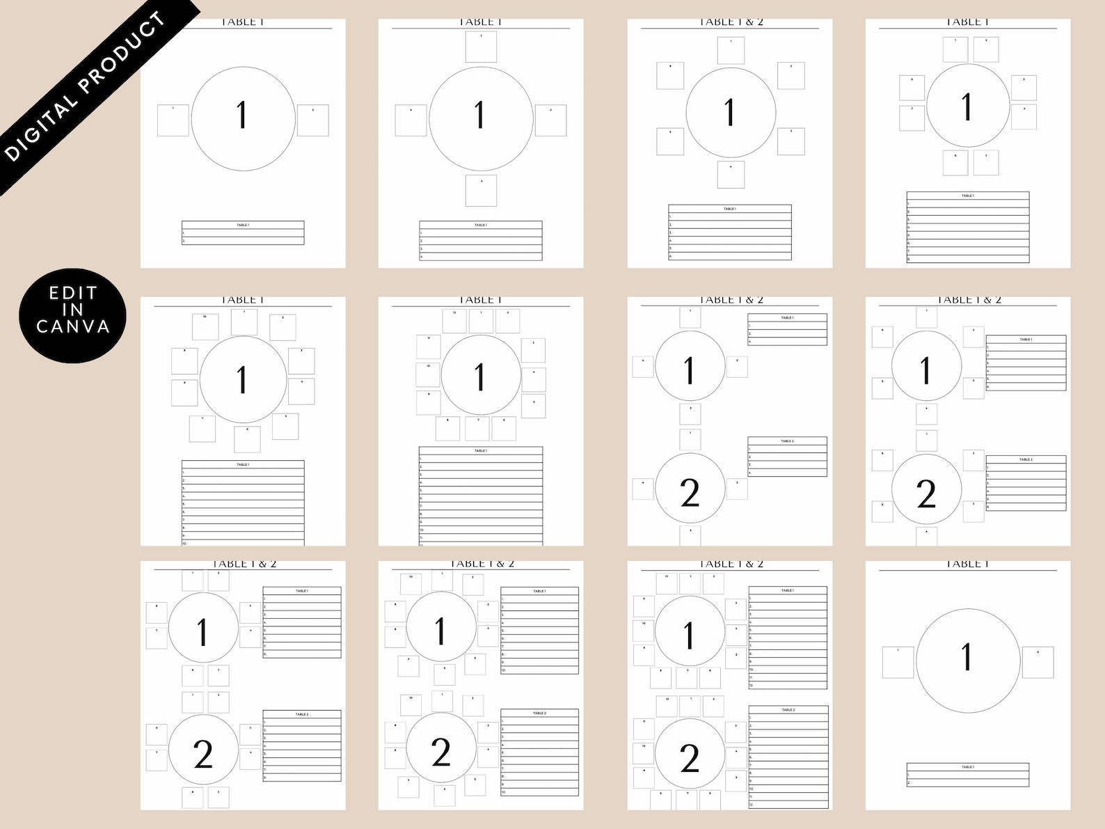Printable Wedding Table Seating Chart Template, Event Table Seating ...
