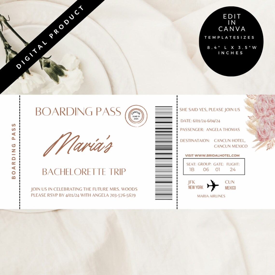 Bachelorette Party Boarding Pass, Printable Boarding Ticket, Airline ...
