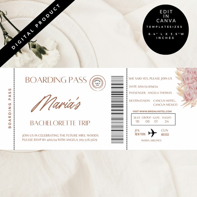 Bachelorette Party Boarding Pass, Printable Boarding Ticket, Airline ...