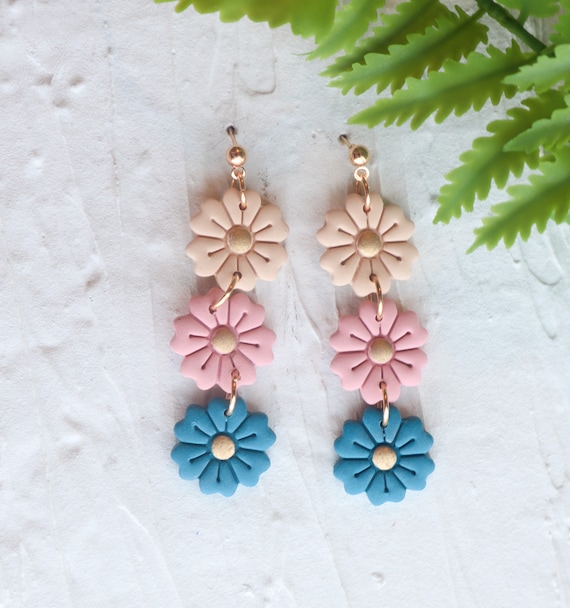 Floral Earrings Statement Earrings Summer Jewelry Polymer Clay Jewelry Flower Earrings Dangle Earrings Etsy