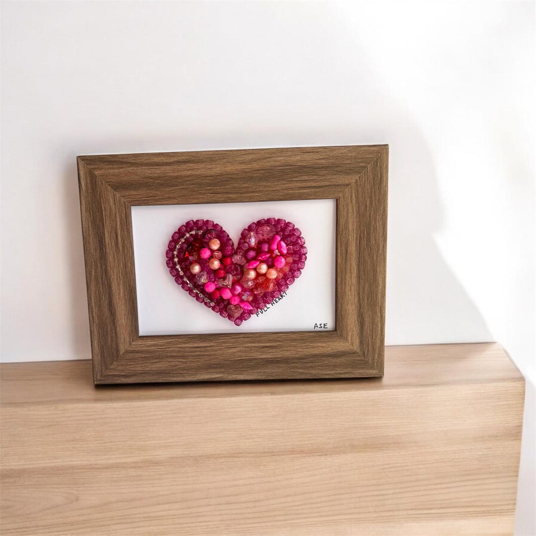 Heart Shape Art in a Frame, Heart Art Using Jewelry and Beads, Full ...