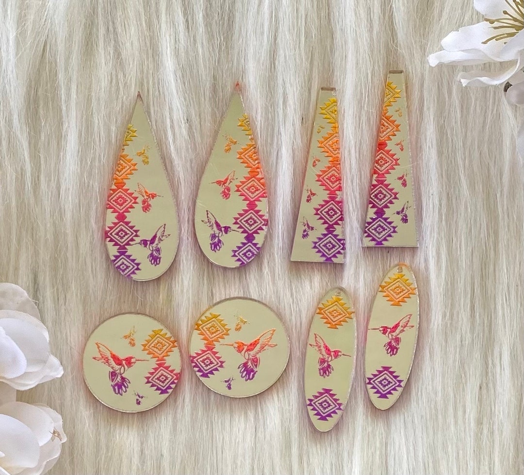 Hand Painted Mirror Cabochons, Native Style Beading Supplies, 4 Pairs ...