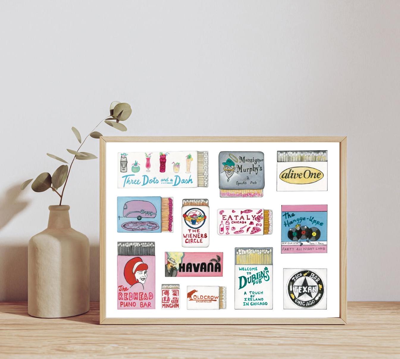 Chicago Matchbox Poster, Chicago Restaurant and Bars Design, Chicago ...
