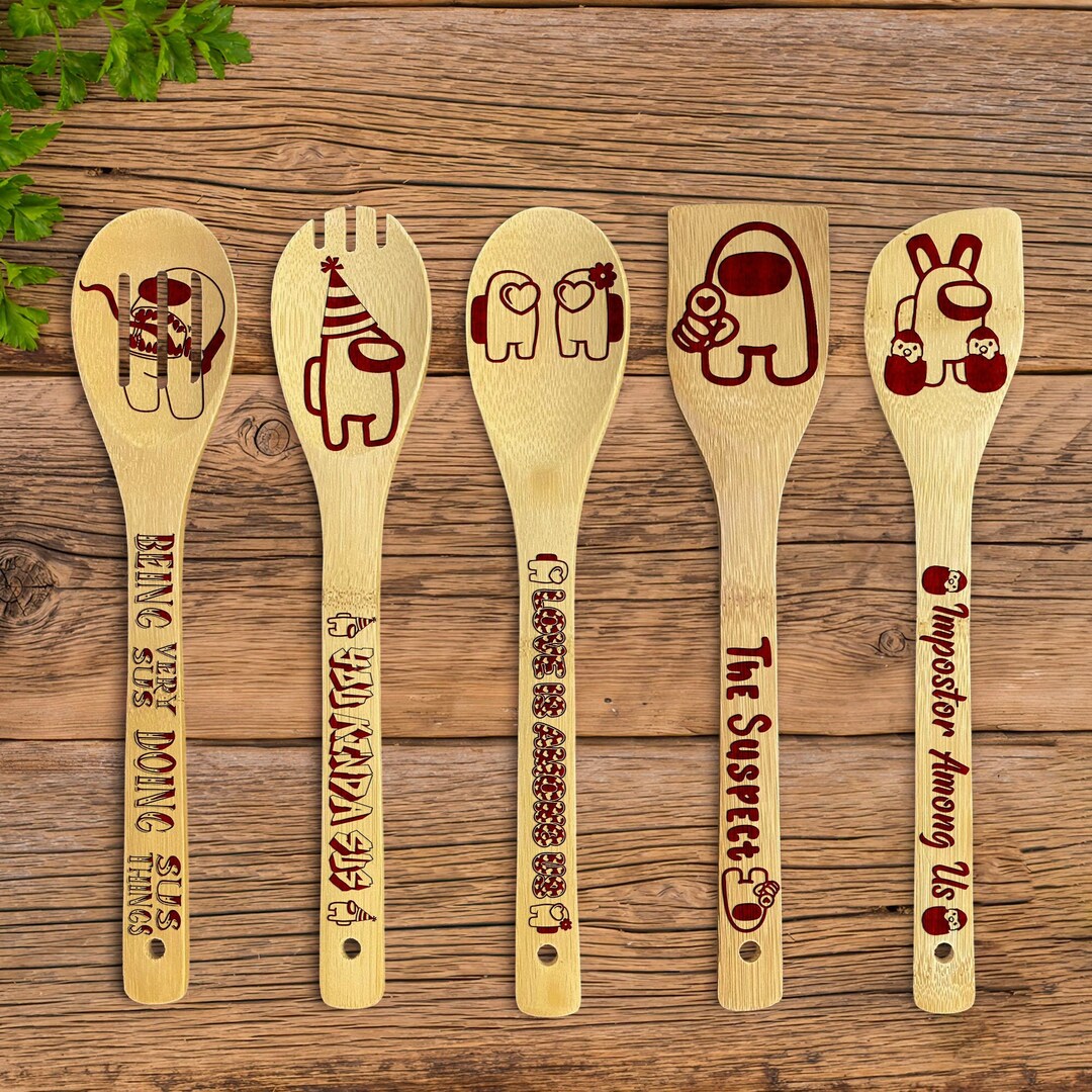 Am0ng Wooden Spoon for Cooking Set 5pcs Am0ng Engraved Spoon - Etsy