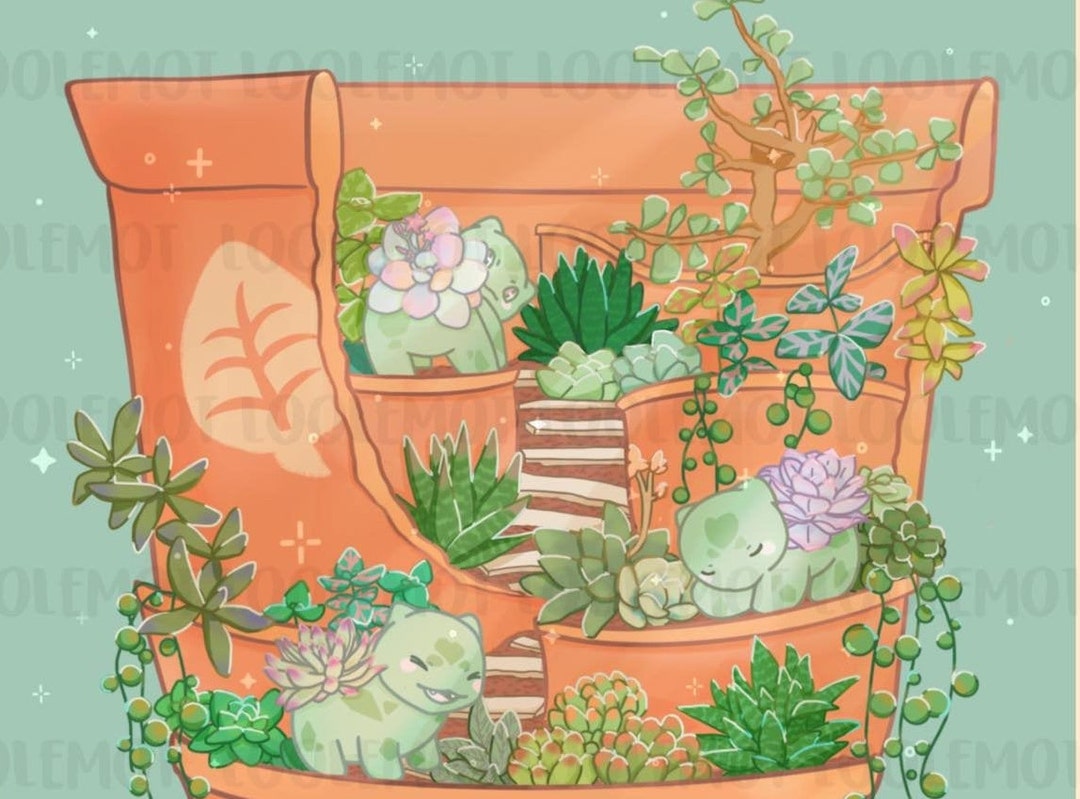 Bulbasaur Succulent Fairy Garden Art Print | Serene Succulent Garden ...