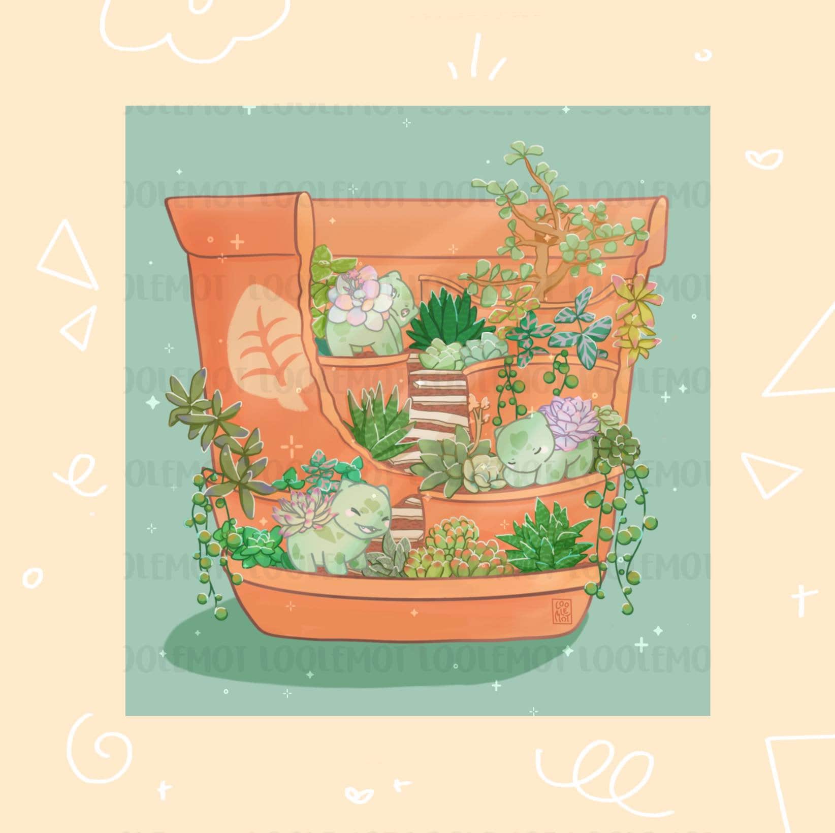 Bulbasaur Succulent Fairy Garden Art Print Serene Succulent - Etsy