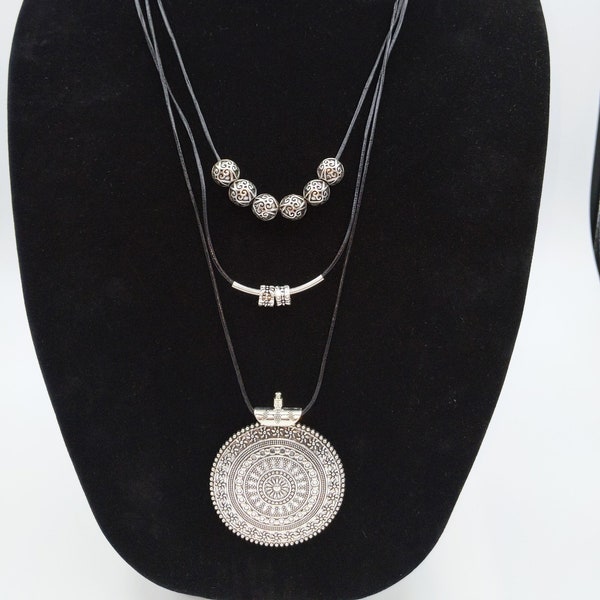 Leather Three Tier Necklace - Etsy