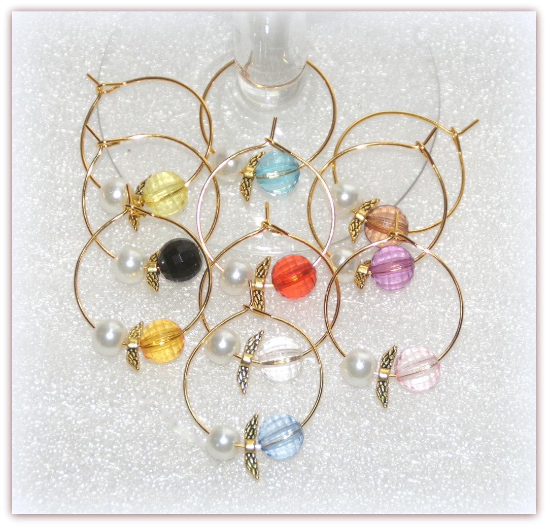 10 Glass Marker Angels, Glass Marker Angels Colorful Gold, Wine Glass ...