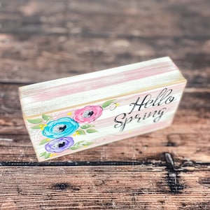 Hello Spring Sign With Flowers, Floral Framed Shelf Sitter, Spring ...