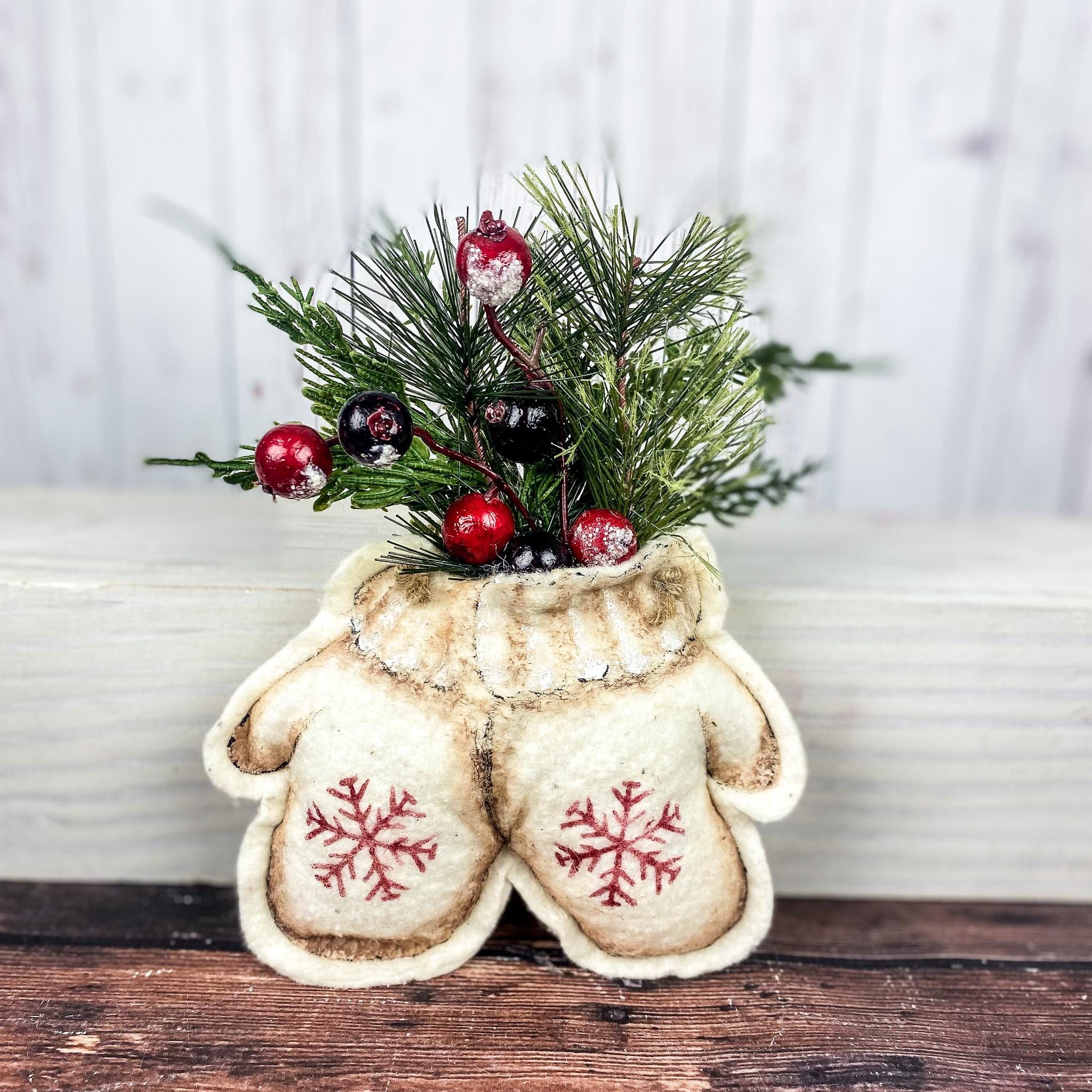 Cozy Plush Mittens Ornament With Snowflake Design – Rustic Christmas ...