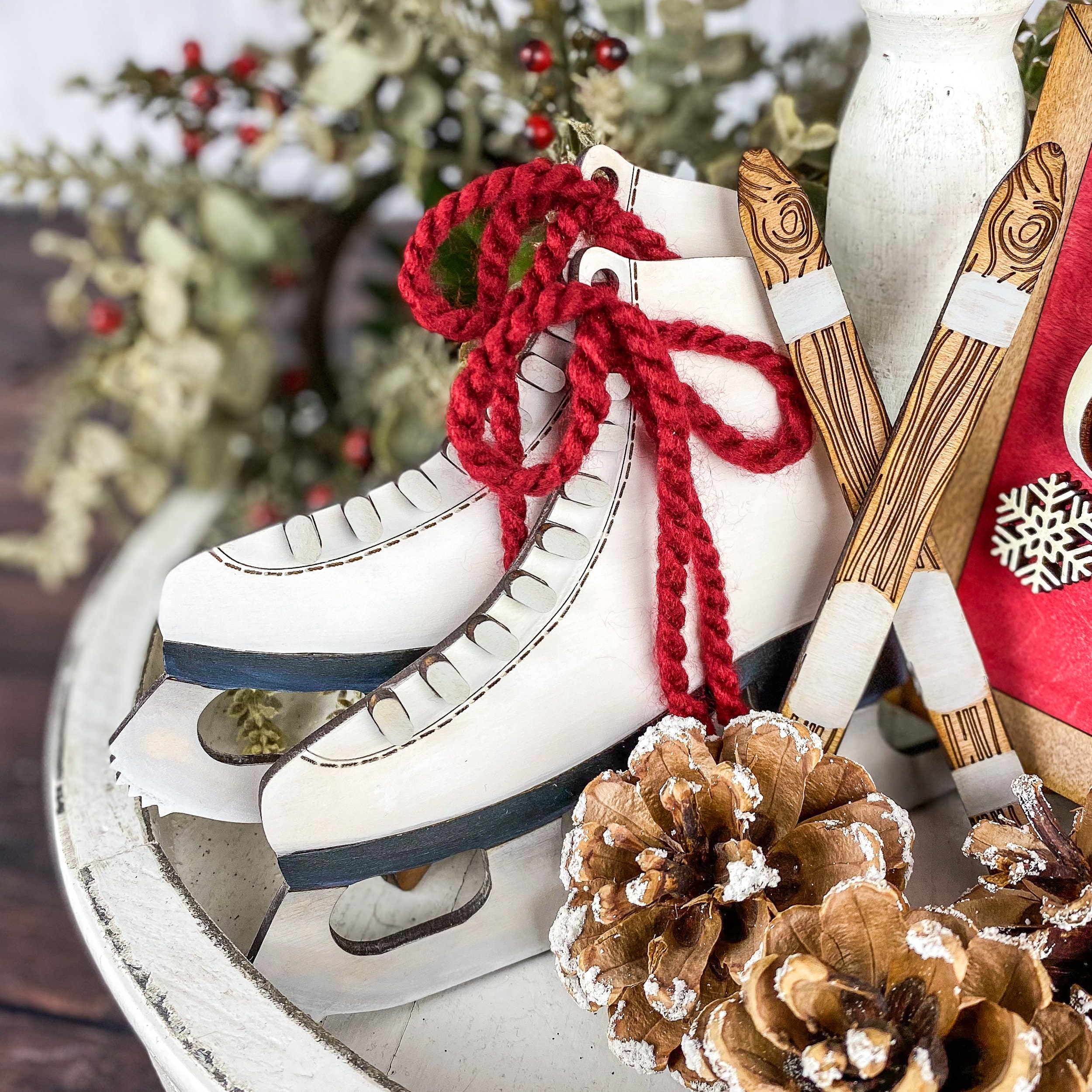 Handmade Wooden Ice Skates: Rustic Winter Tiered Tray Decor - Etsy