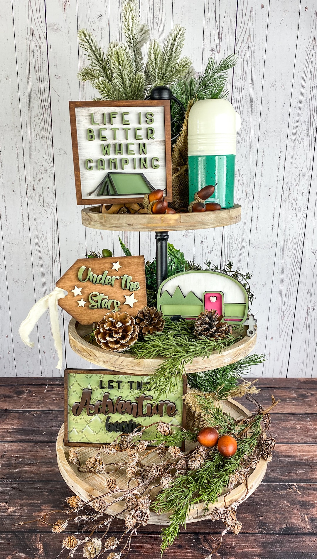 Handcrafted Camping Tiered Tray Decor Set: Rustic Woodland Charm - Etsy