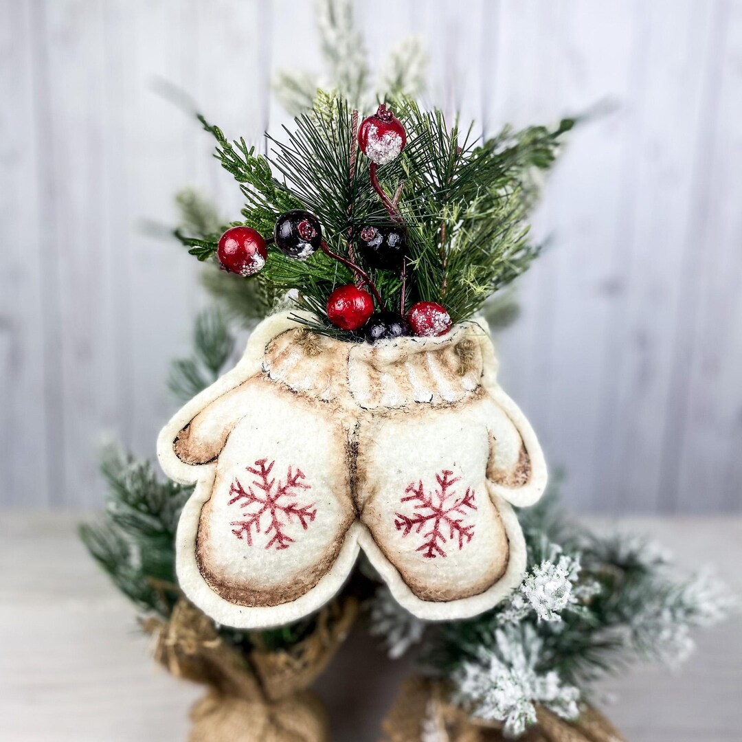 Cozy Plush Mittens Ornament With Snowflake Design – Rustic Christmas ...