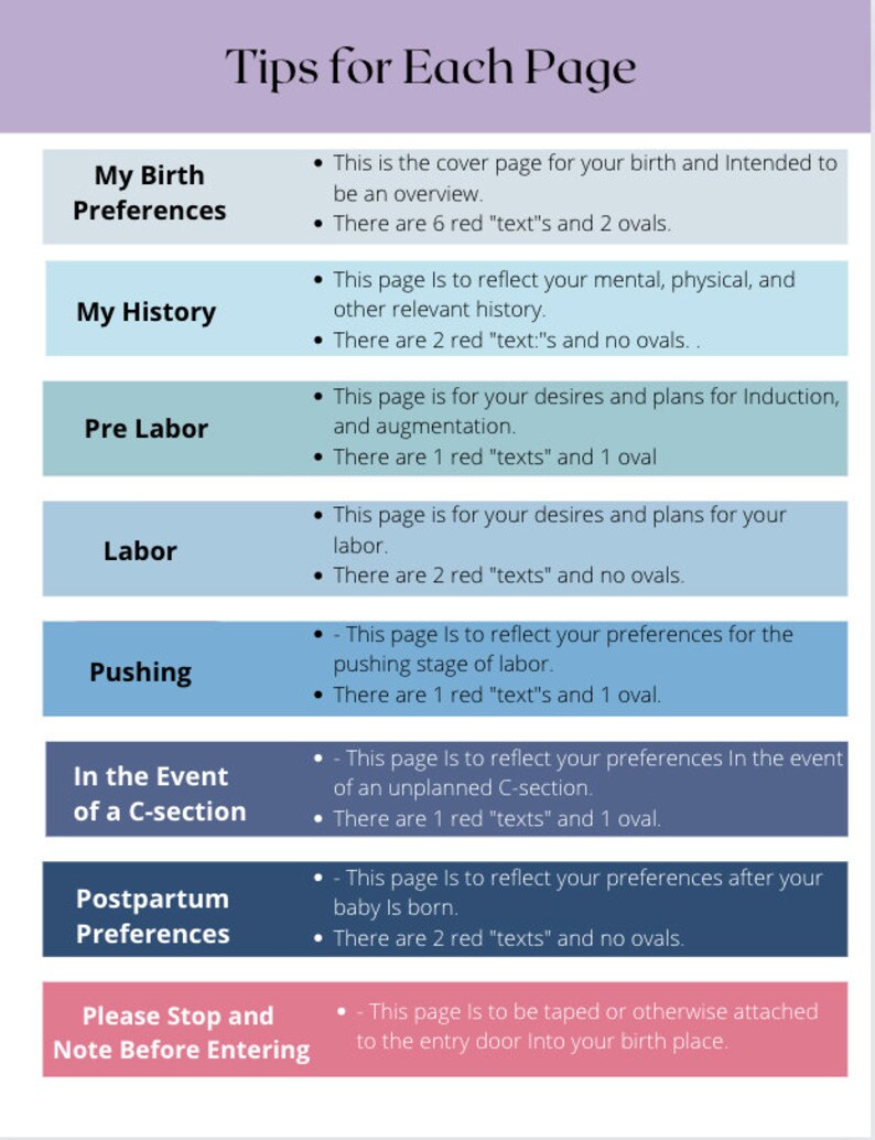 Customizable Visual Birth Plan - Etsy