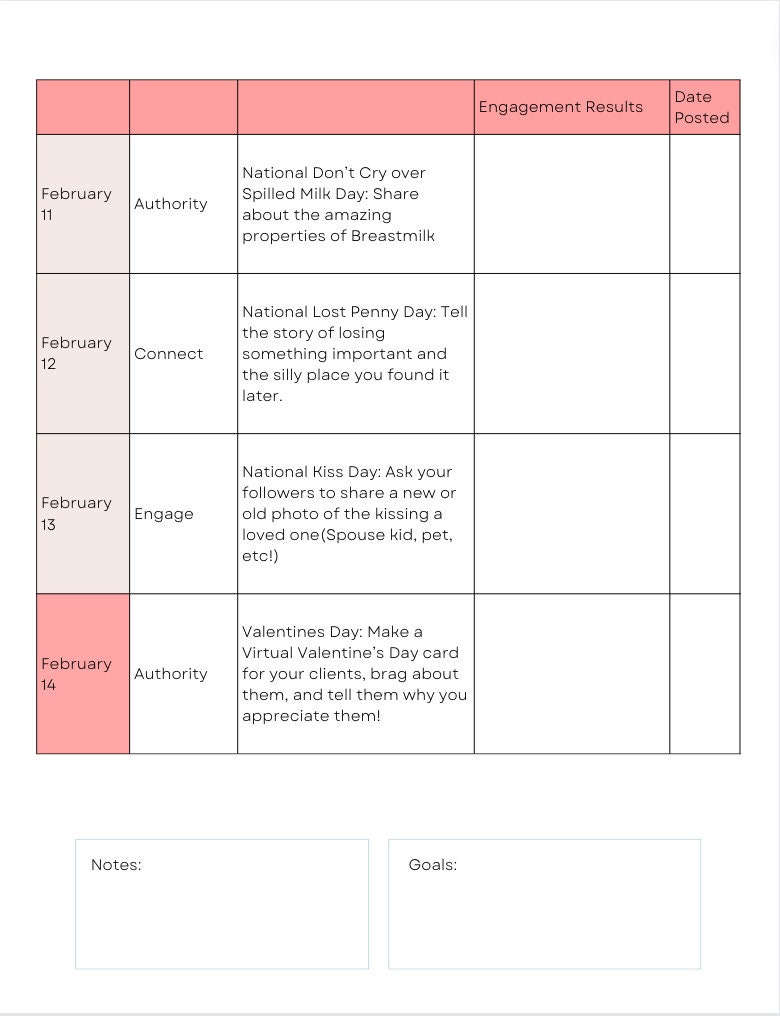 February Content Calendar for Birth Workers - Etsy