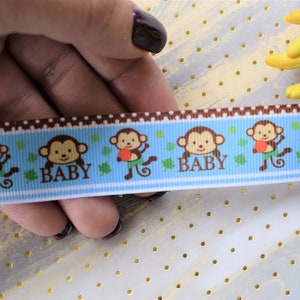 Monkey Baby Shower Ribbon, Blue Baby Monkey Ribbon, Monkey Jungle ...