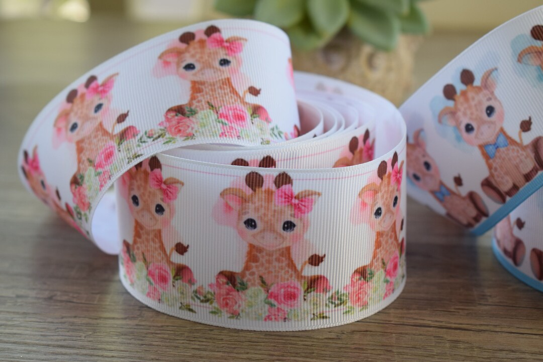 Pink Giraffe Satin Ribbon, Boy Pink Baby Safari Ribbon, Blue Giraffe ...