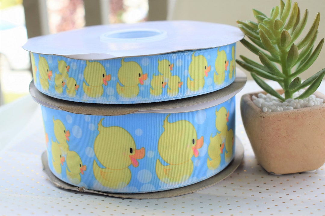 Rubber Ducky Ribbon, Ducky Baby Shower Ribbon, Blue Yellow Rubber Duck ...