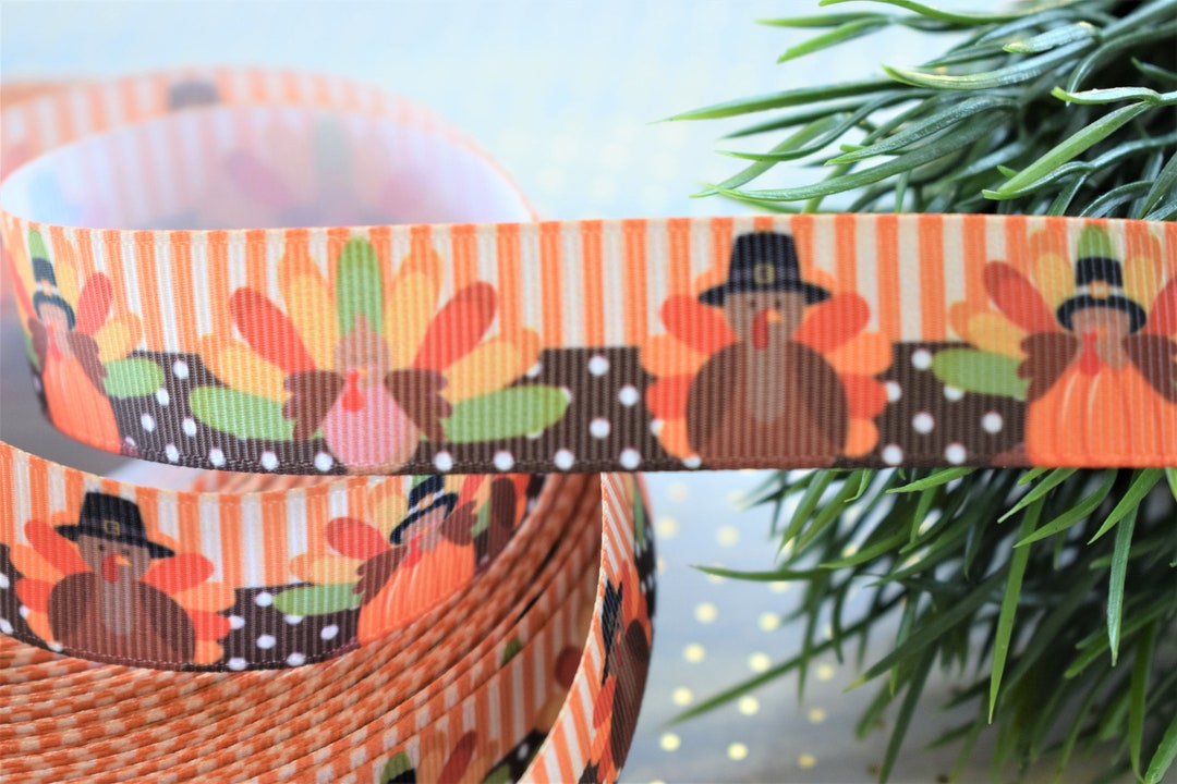 Thanksgiving Turkey Ribbon, Turkey Grosgrain Ribbon, Gobble Gobble ...