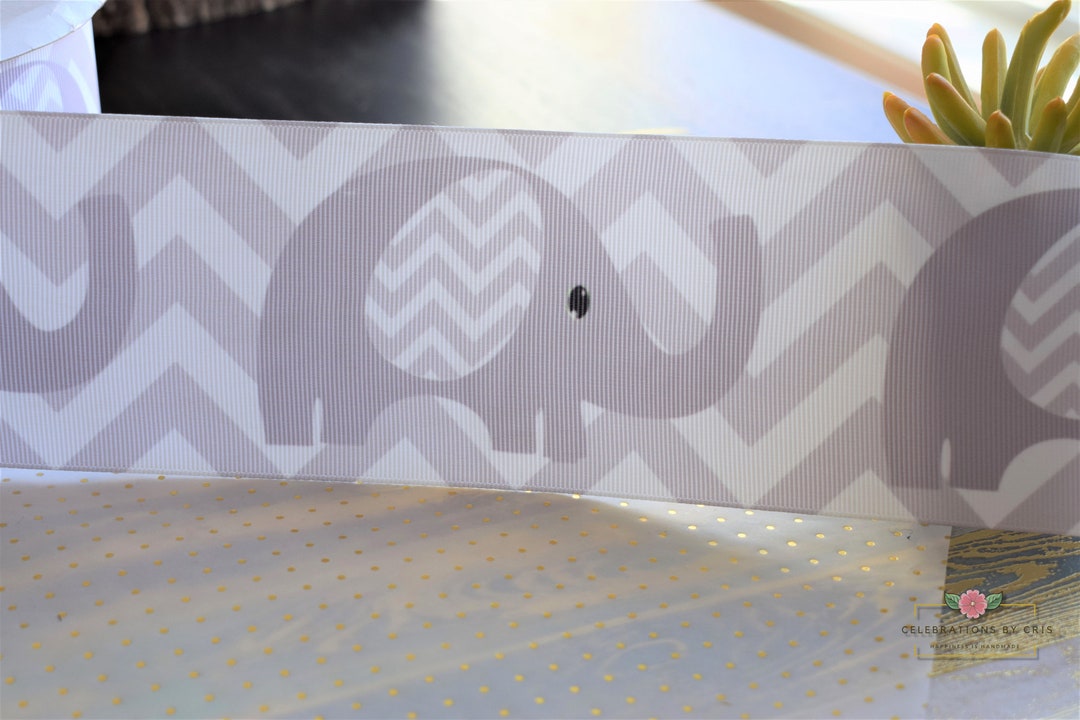 Gray Elephant Baby Shower Ribbon, Boy Baby Elephant Ribbon, Grey ...