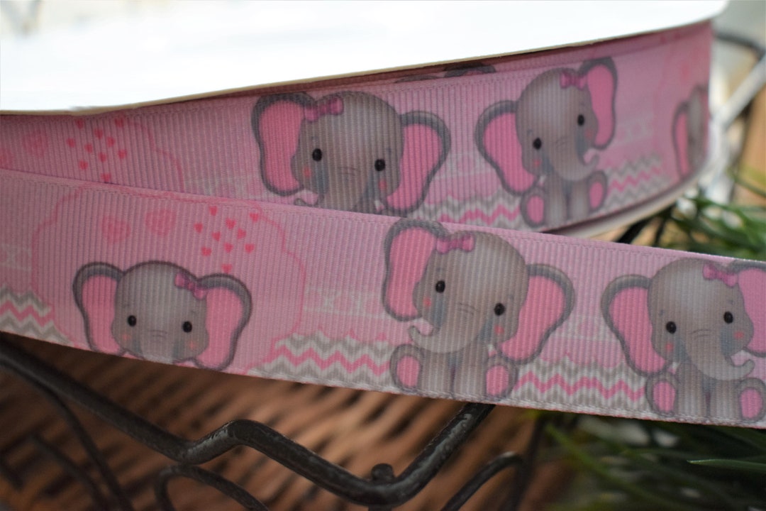 Girl Elephant Baby Shower Ribbon, Pink Baby Elephant Ribbon, Pink Grey ...